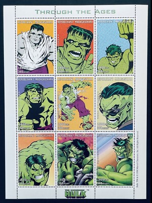 MADAGASCAR THE INCREDIBLE HULK STAMPS SHEET MNH 1999 ANIMATED CARTOON ...