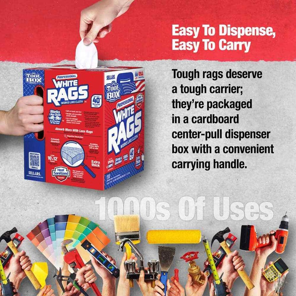 Toolbox Brand Professional White Rags A Box of Cleaning White Rags 200 ...