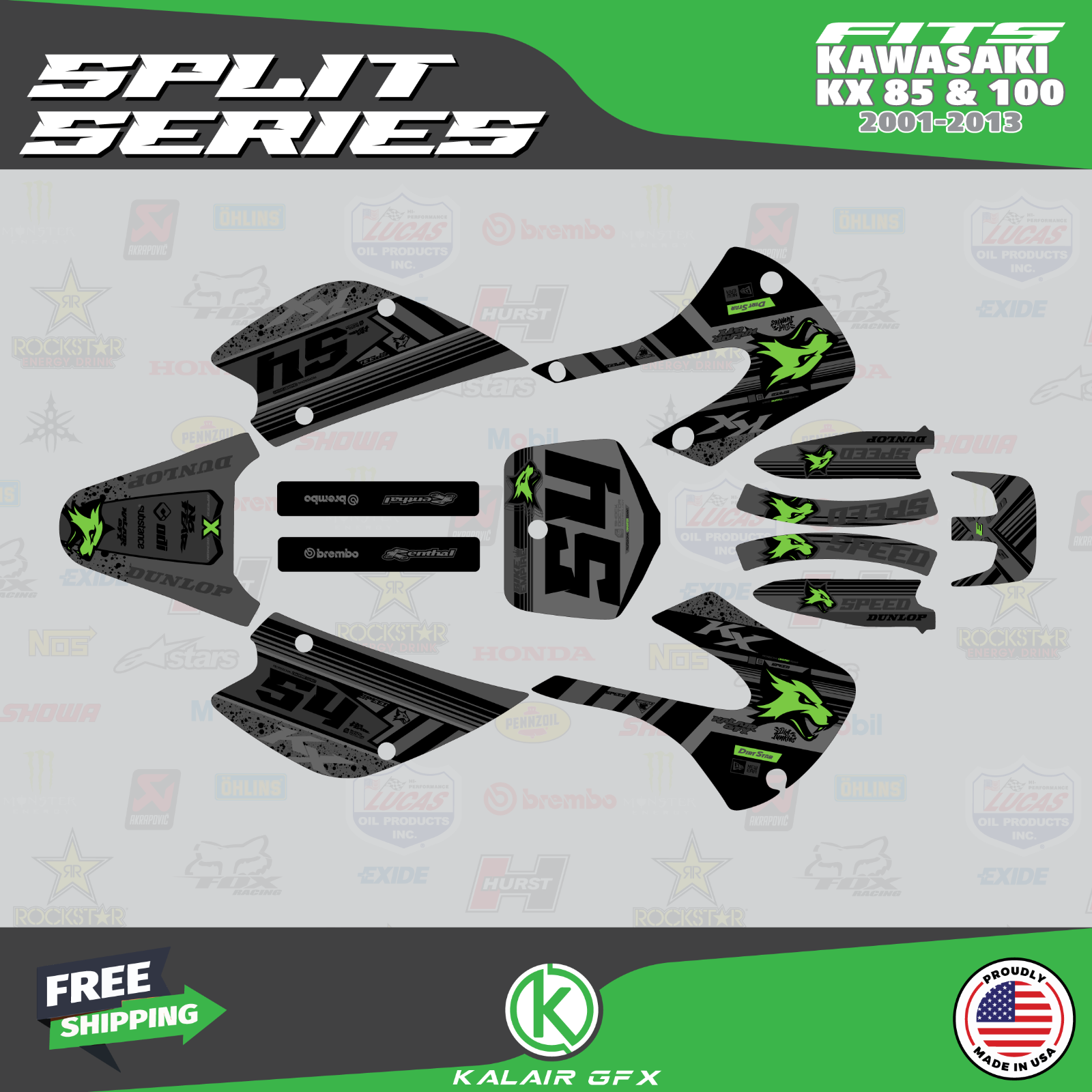 Graphics Kit for Kawasaki KX85 KX100 (2001-2013) KX 85 KX 100 SPLIT ...