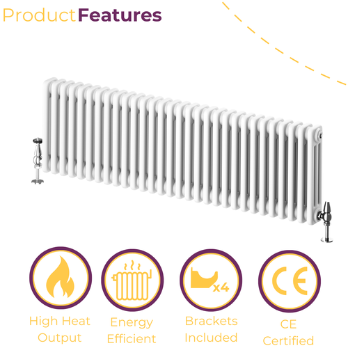 White Horizontal Triple Panel Column Radiator Modern Central Heating ...