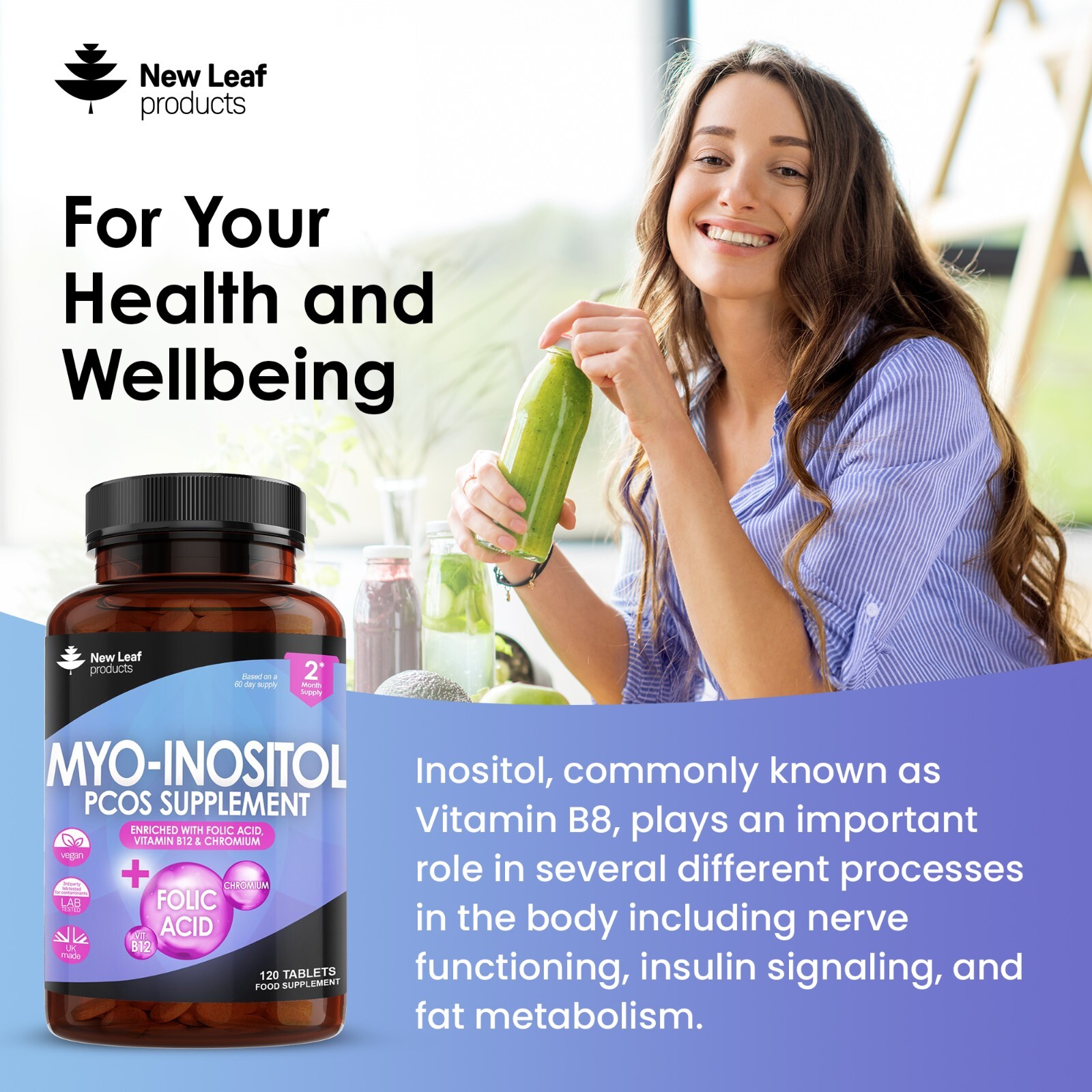 Myo-Inositol PCOS Supplement - Myo Inositol Tablets + Folic Acid, B12 ...