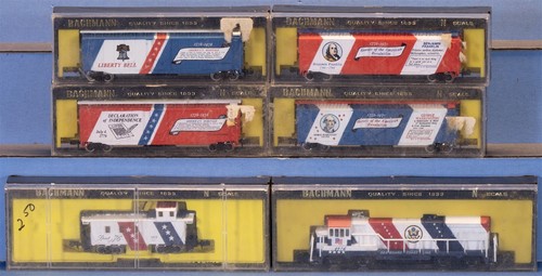 N Scale Bachmann Bicentennial Train Set-U36B Loco, Caboose & 4 Cars ...
