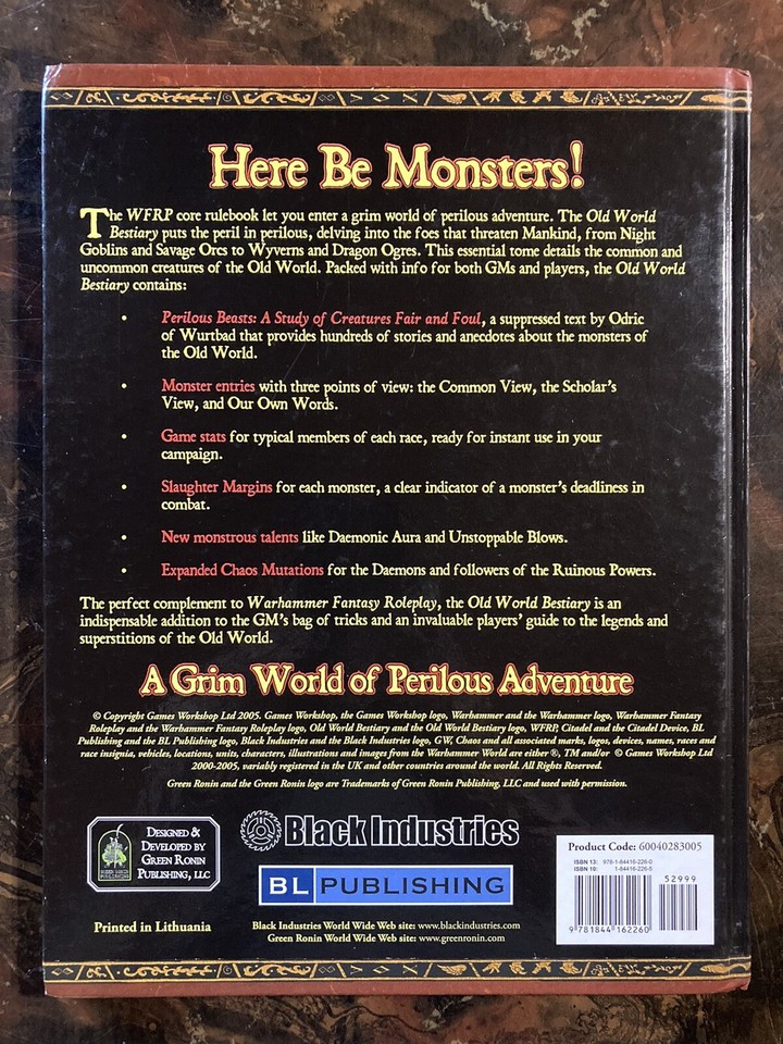 Warhammer Fantasy Roleplay - Old World Bestiary 9781844162260 | eBay