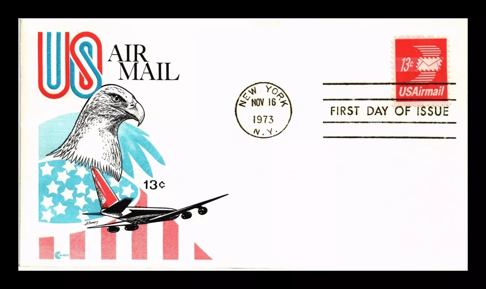 BALD EAGLE & AIRPLANE AIRMAIL 1973 FDC COVERCRAFT CACHET+INFO CARD ...