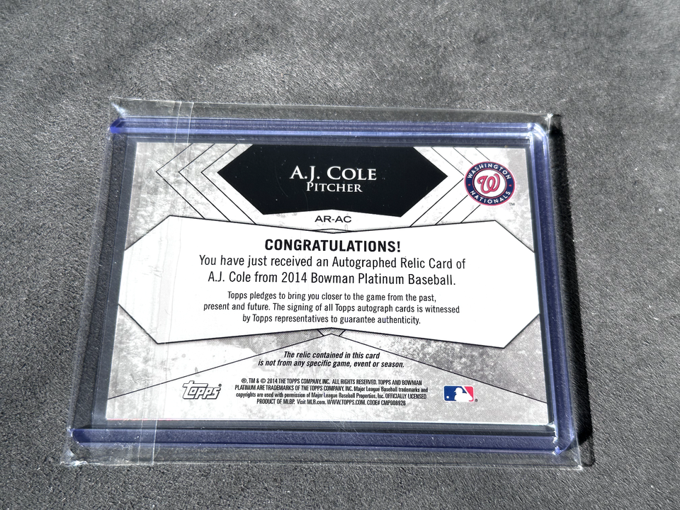 A.J. Cole 2014 Bowman Platinum Auto Autograph Relic B | eBay