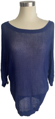 EXPRESS S Blue Open Weave Top Tunic Boat Neck Dolman 3/4 sleeve Cover ...