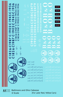 K4 O Scale Decals Baltimore and Ohio B&O Yellow/Late Red Caboose Blue ...