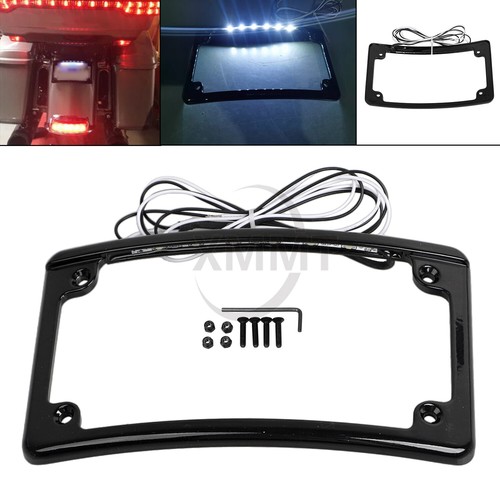 Curved License Plate Frame Holder W/ LED Light For Harley Street Road ...