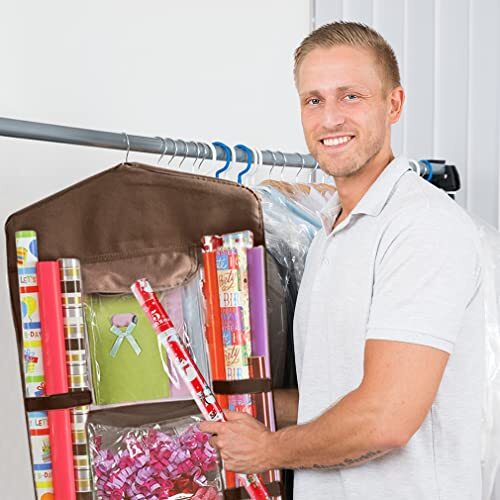 Hanging Gift Wrapping Paper Storage Organizer Bag Double Sided Multiple ...
