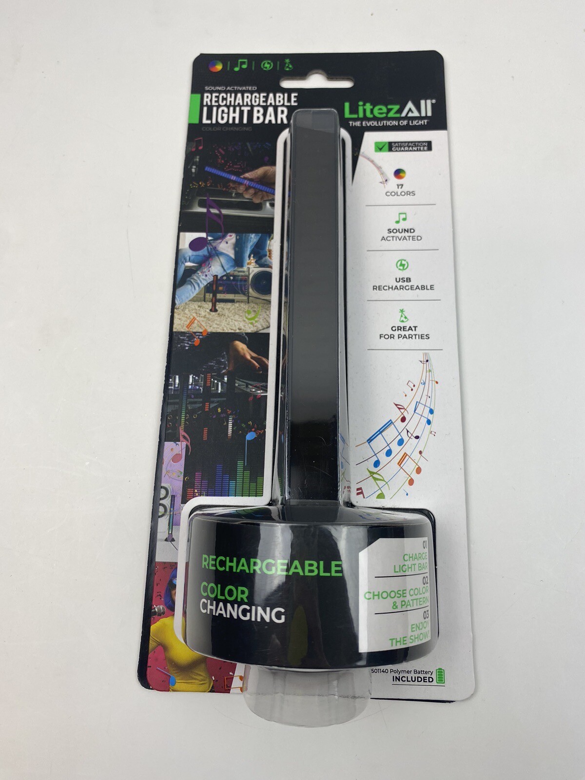 LitezAll Rechargeable Sound Activated Color Changing Light Bar Battery ...