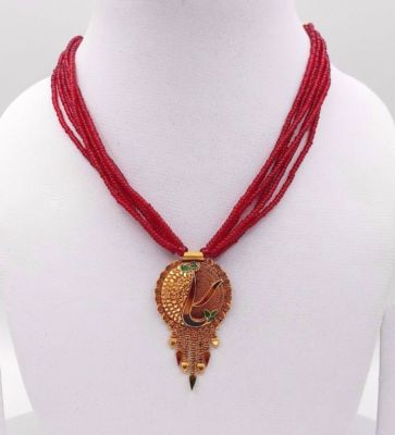 20K GOLD PENDANT NECKLACE HANDMADE JEWELRY ANTIQUE INDIAN DESIGN COLOR ...