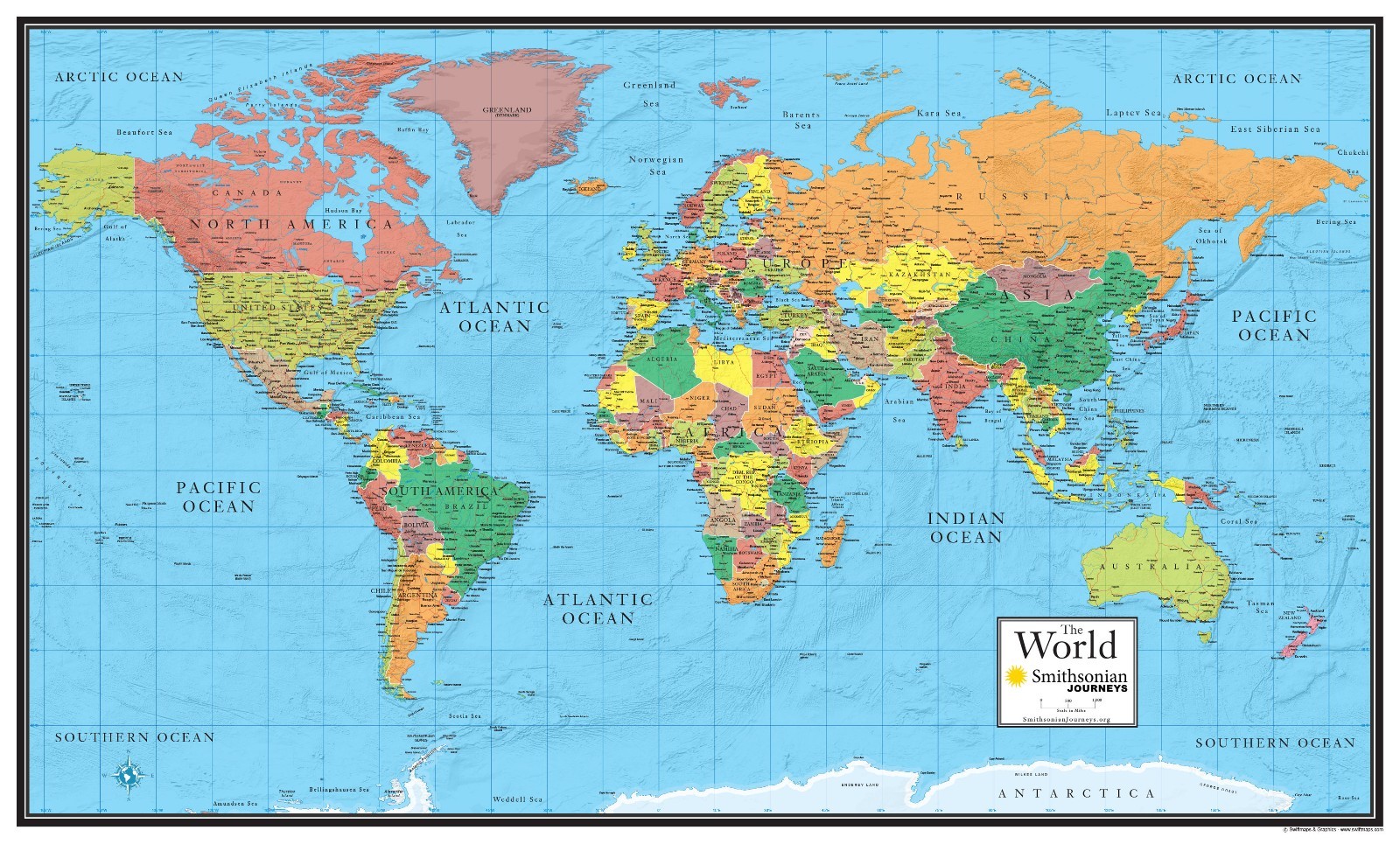 Smithsonian Journeys Mappa Del Mondo Blu Oceano Decorazione Da Parete 