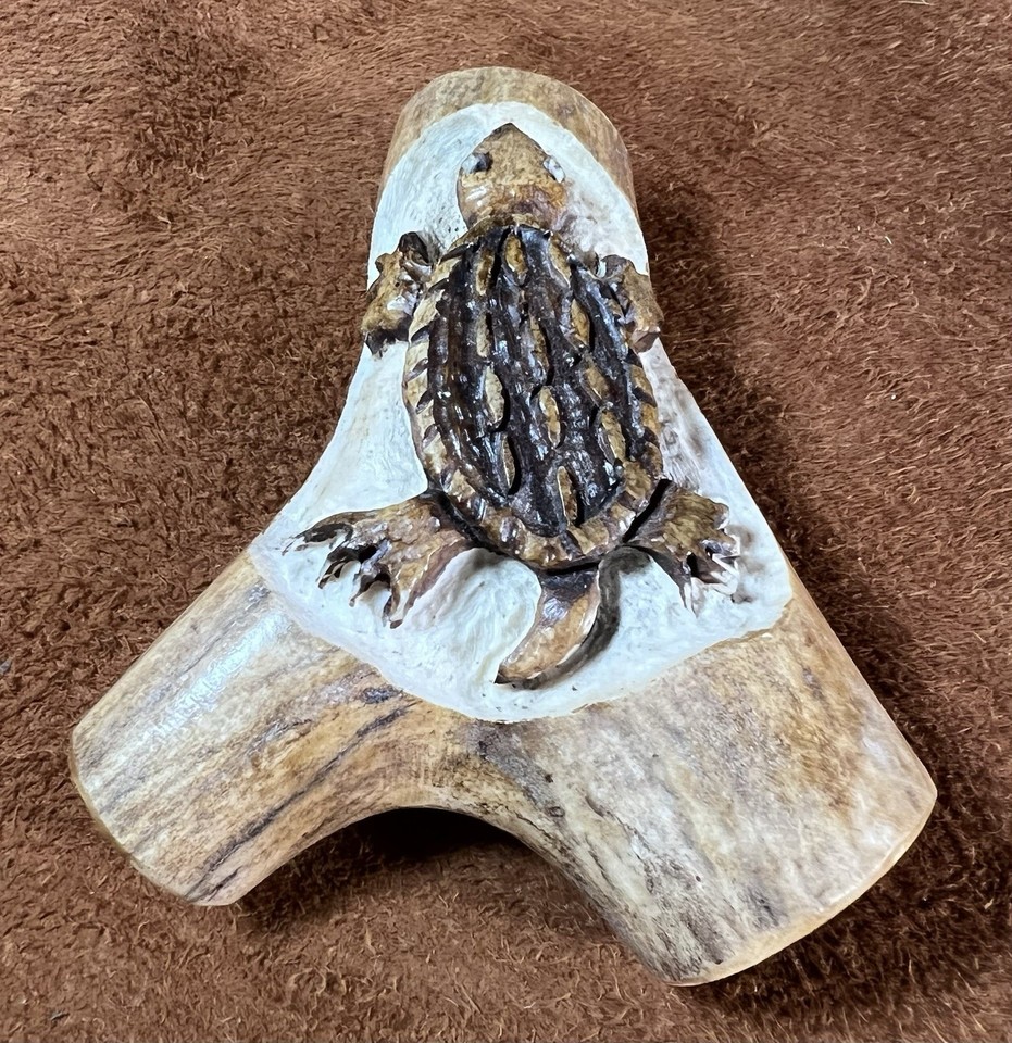“RUSTIC TURTLE” SHELF SITTER, WHITETAIL DEER ANTLER HAND CARVED $1 ...