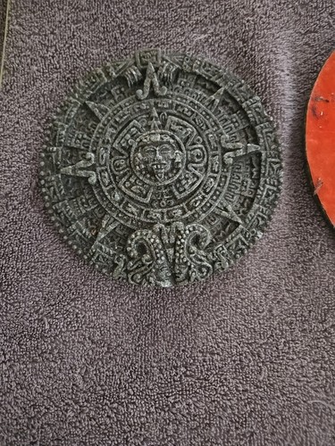 Vintage Aztec Mayan Solar Sun Inlay Stone Olacque Sculpture Wall Art ...