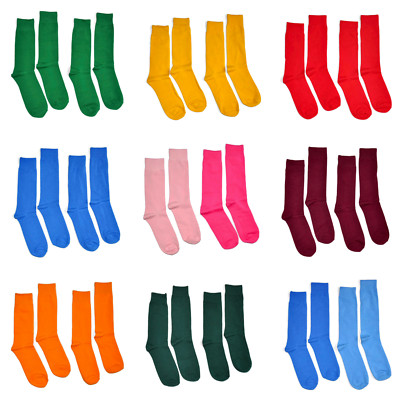 2 Pairs Men's Colorful Dress Socks Solid Color Cotton Wedding Groomsmen ...