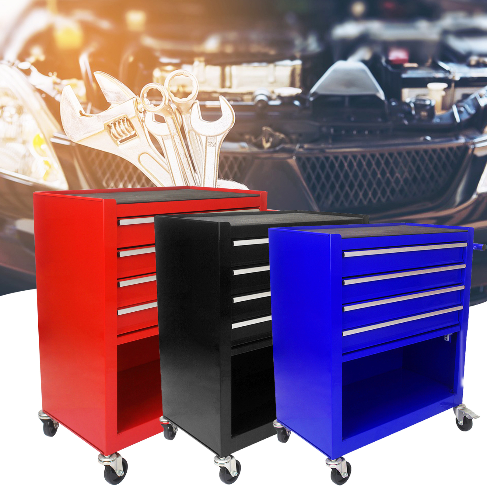 4 Drawers Tool Box Cart Tool Storage Cabinet Rolling Tool Chest with ...