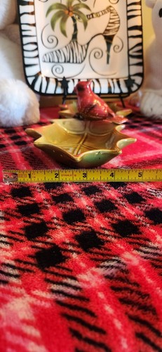 Ceramic Red Cardinal Bird Fall Autumn Maple Leaf Candy Trinket Dish | eBay