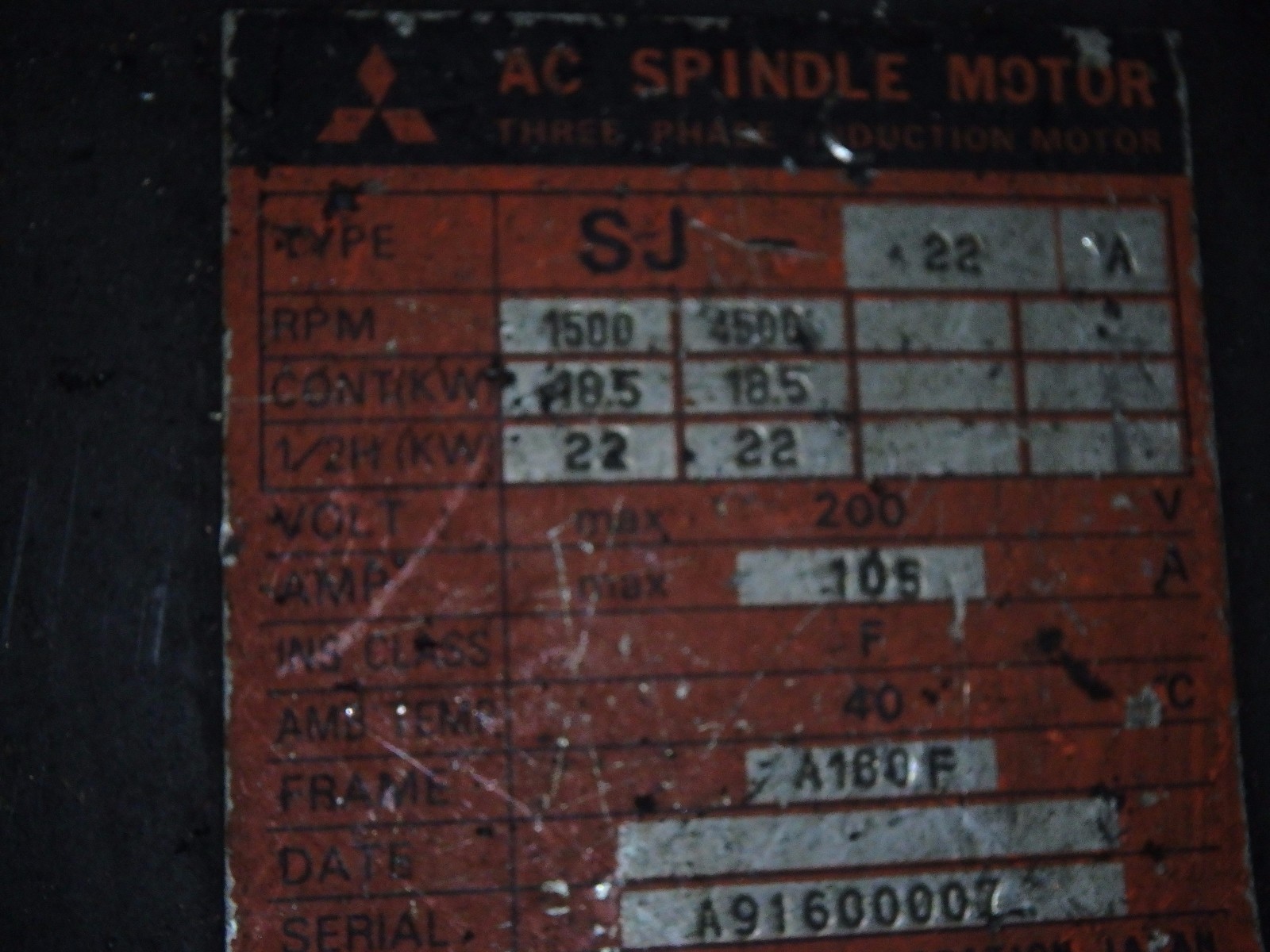 MITSUBISHI SPINDLE MOTOR_SJ-22A_SJ-22-A_22/18.5 KW_69425 | eBay