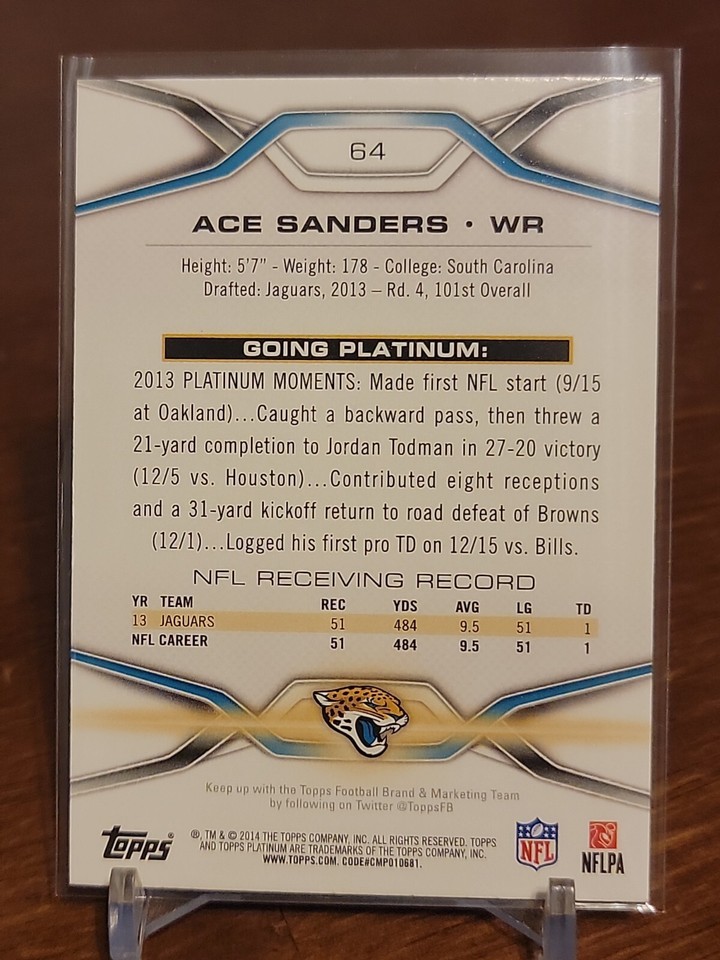 2014 Topps Platinum Blue Wave Refractors #64 Ace Sanders Jacksonville ...