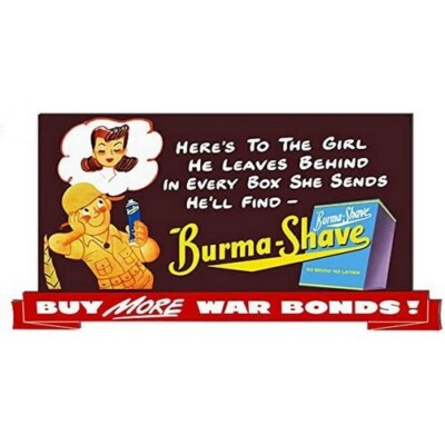 AMERICAN FLYER BURMA-SHAVE WAR BONDS ADHESIVE WHISTLE BILLBOARD STICKER ...