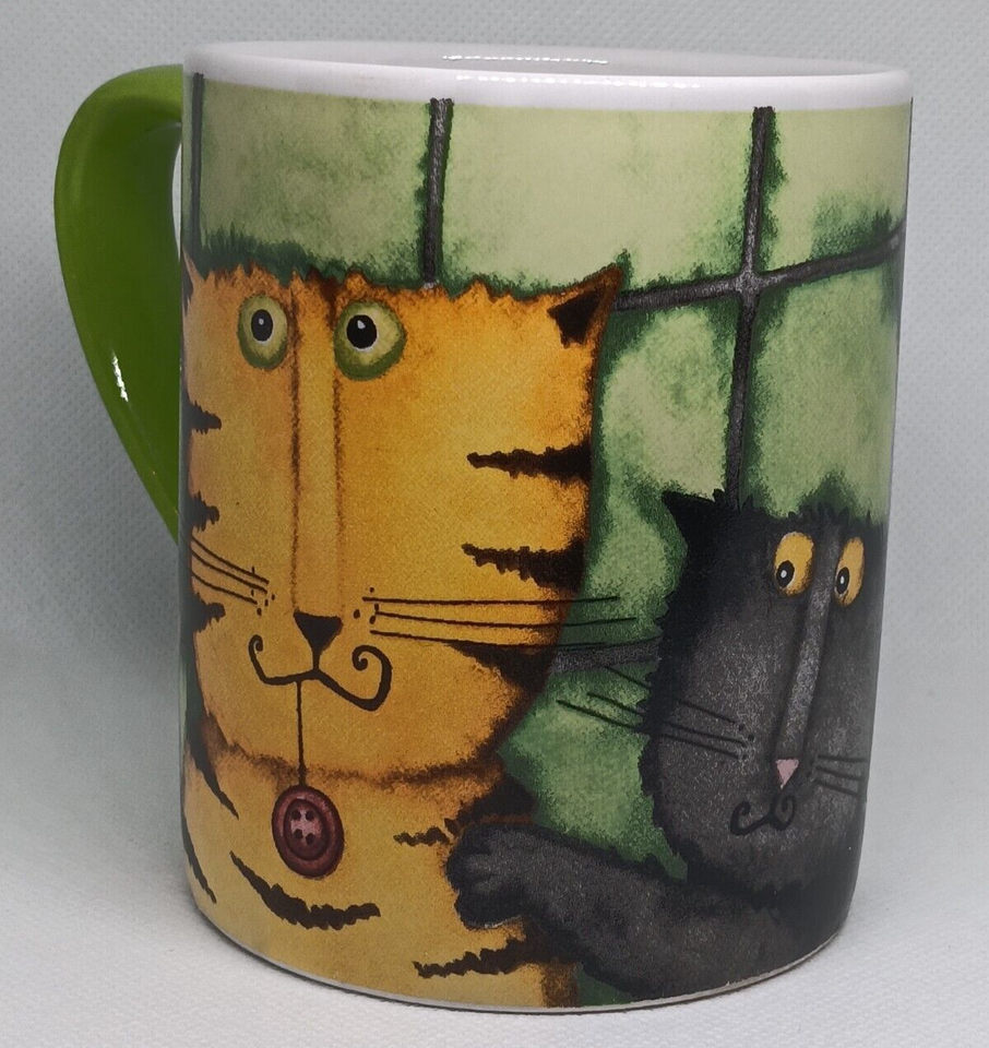 Debi Hron Cool Cat Coffee Tea Mug Green 2006 Gibson Greetings 11 oz ...
