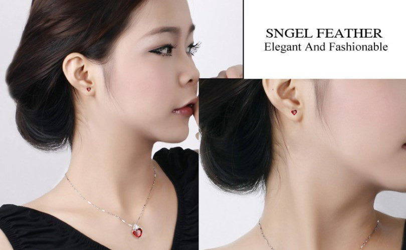 Radiant Garnet Heart Gemstone Sterling Silver Necklace Pendant Stud ...