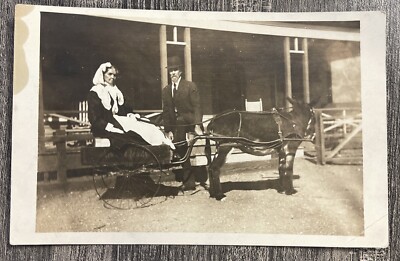 RPPC Of A Woman Sitting In A Small Wagon With a Mule Attached | eBay