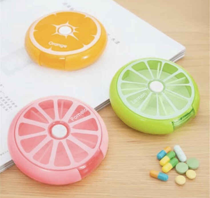 Round Weekly Pill Fruit Box Medicine Tablet Storage Organizer Container ...