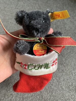 Steiff Mohair Coal Bear in Christmas Stocking Tree Holiday Ornament ...
