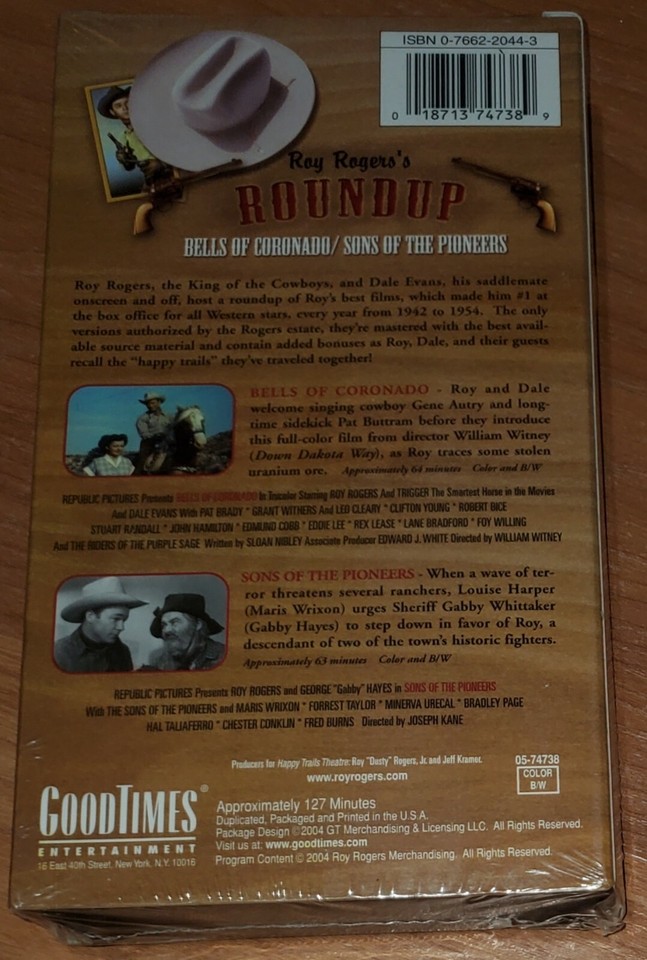 VHS: ROY ROGERS DOUBLE FEATURE: BELLS OF CORONADO & SONS OF THE ...