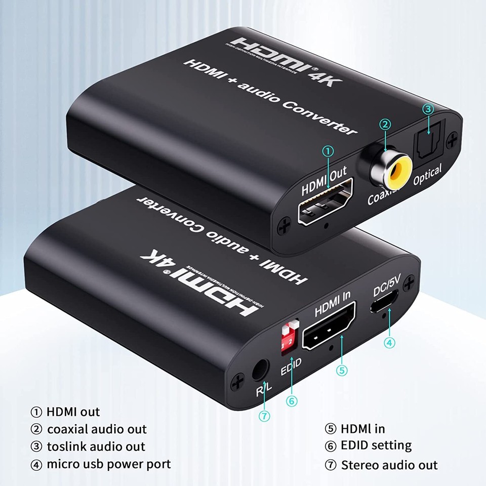 4K HDMI Audio Extractor Splitter HDMI to Toslink SPDIF Coaxial Digital ...