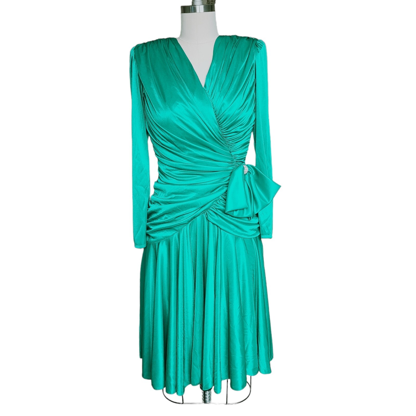 Vintage Taurus Nights 80s Disco Prom Ruched Green Pol… - Gem