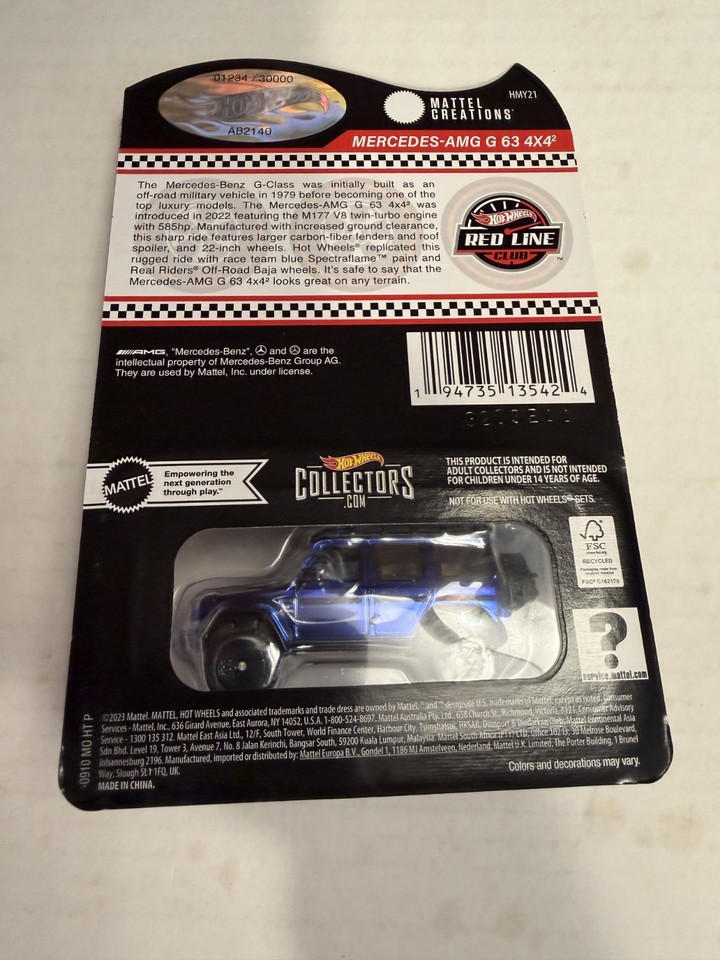 2024 Hot Wheels RLC Red Line Club Exclusive - Mercedes-AMG G 63 4X4 ...