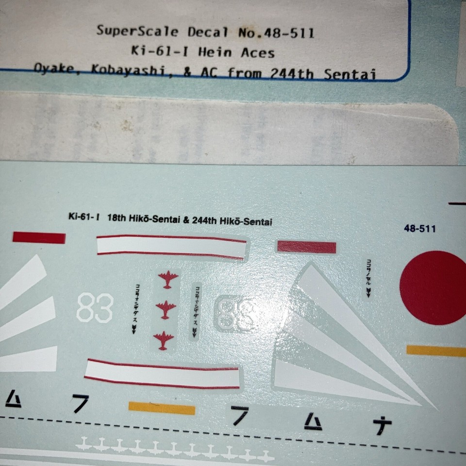 1:48 Rare SSI SUPER SCALE INTERNATIONAL DECAL 48-511 Ki-61-I | eBay