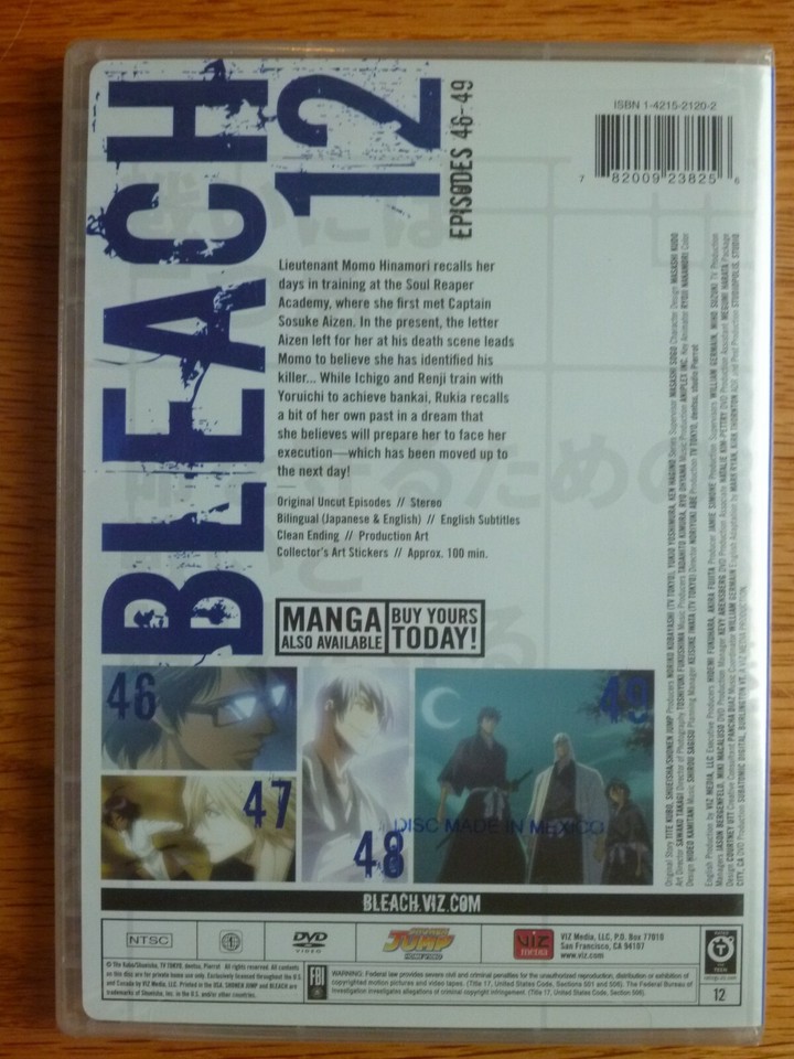 NEW Bleach Shonen Jump Vol 12 The Rescue Uncut E46-49 Anime DVD ...