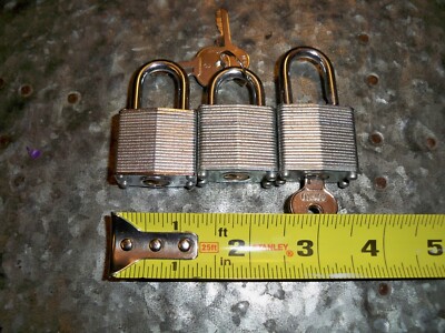 Lot of 3 Locks 1-1/8" General Use Padlock 2 Keyed Alike 3rd is Master ...