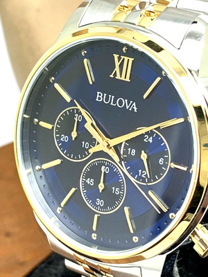 Bulova Men's Watch 98A274 Quartz Chronograph Blue Dial Two Tone ...