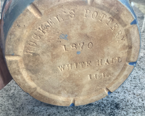 1870 Ruckle's Pottery Bowl* White Hall ILL* Fully Marked Blue Stoneware ...