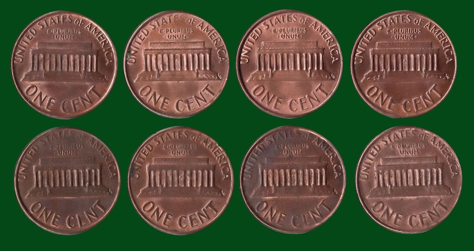 Eight 1988 Wide AM D &P Lincoln Pennies Cents Fine Very FIne Near-Mint ...