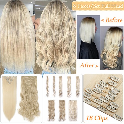 100% Natural 8 Pieces Clip In Hair Extensions Full Head Real Long Thick ...