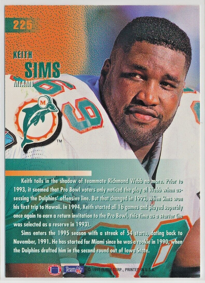 1995 Fleer Football - Keith Sims - Miami Dolphins - Base - #225 | eBay