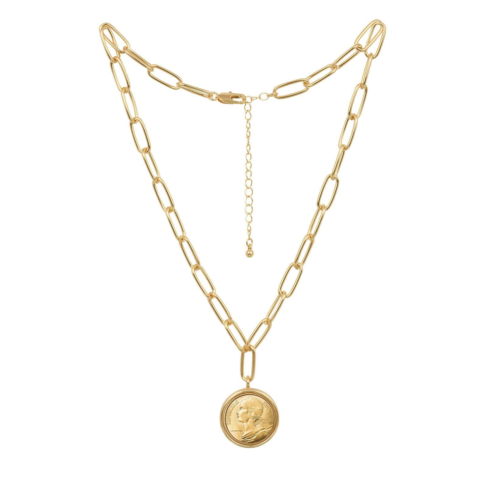Pendant Marianne Coin Necklace- 18 Inch Paper Clip Style Chain ...