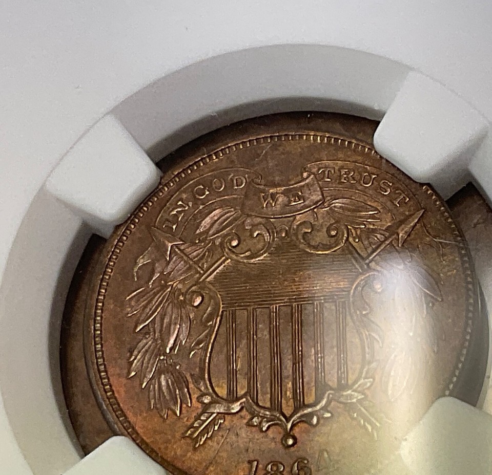 1864 "Small Motto" Variety Two Cent Piece 2C - NGC Uncirculated Details ...