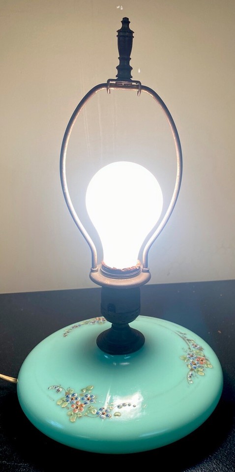Rare Antique Jadeite Hand Painted Jefferson Glass Pancake Lamp Uranium ...