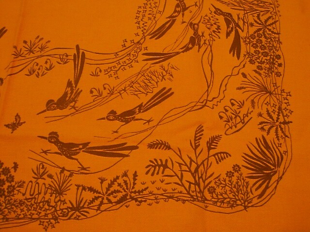 VTG HARWOOD STEIGER TABLECLOTH MCM ROADRUNNER CACTUS BURNT ORANGE ...