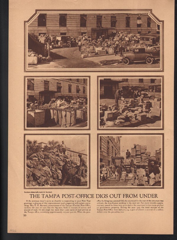 1926 TAMPA POST OFFICE MAIL OVERLOAD POSTMASTER HISTORY PHOTO ILLUSTRAT ...