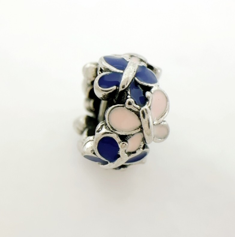 925 Silver Pandora Blue & Pink Enamel Butterflies Spacer Charm 797870ENMX
