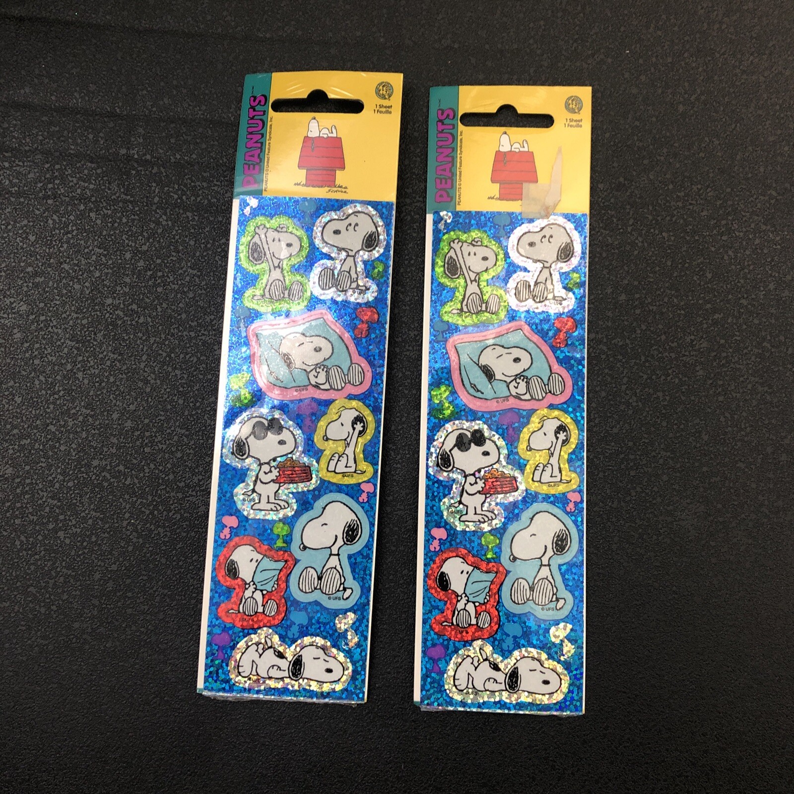 Vintage Stickers Sandylion Peanuts Snoopy UFS Blue Prismatic Foil TWO ...
