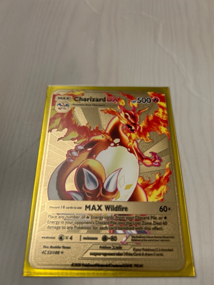 MAX CHARIZARD DX HP500 GOLD METAL FAN ART POKEMON CARD 52/100 | eBay