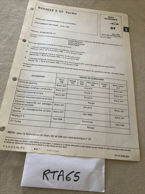 Renault 5 Nota Tecnica 1985 R5 GT Turbo Vernice Carrozzeria E Accessori ...